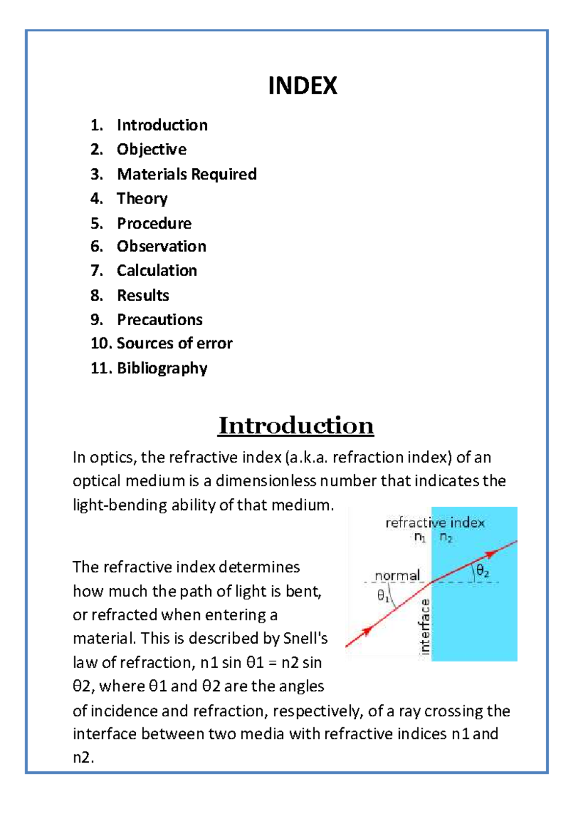 Physics Practical: Measuring Refractive Index of Water & Oil (PHYS 765 ...