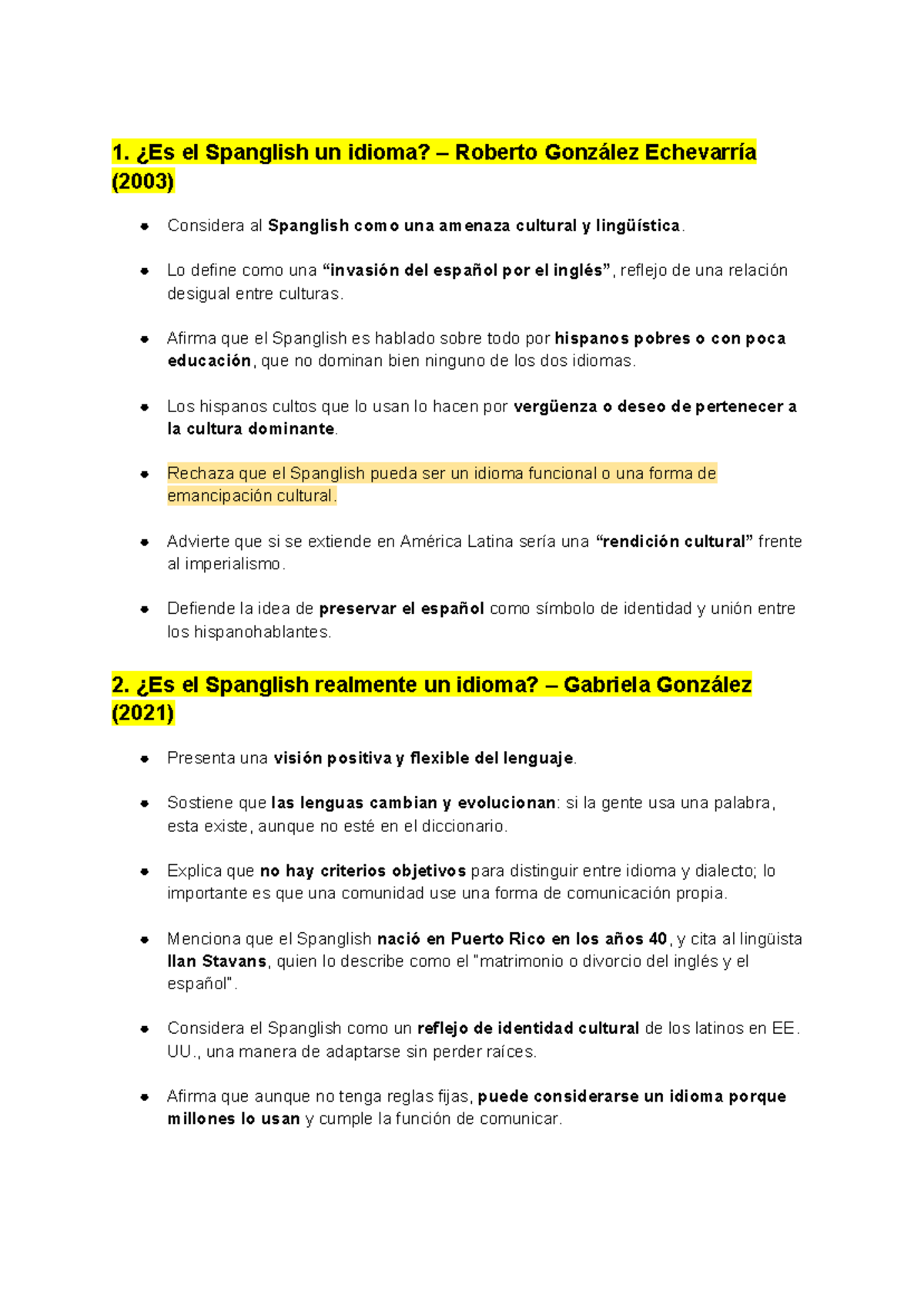 Resumen Simulacro 2: Análisis del Spanglish como Idioma - Studocu