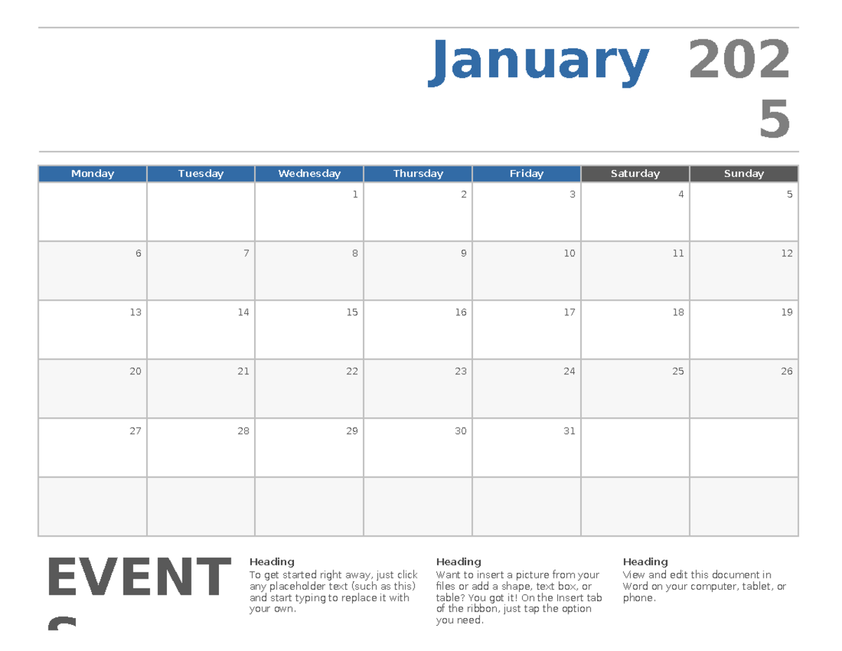 Horizontal Calendar: Monday Start for 2023 Events and Planning - Studocu
