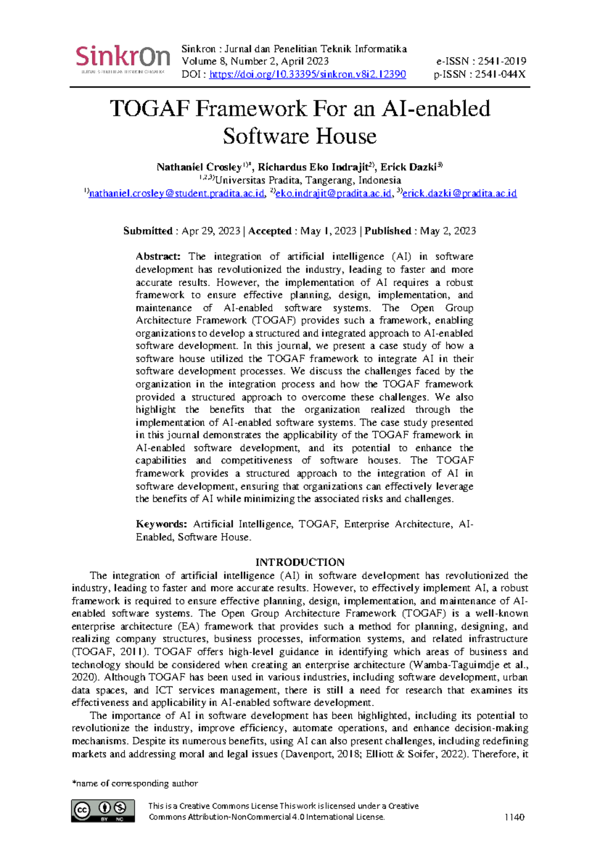 TOGAF Framework for AI Integration in Software Development - Studocu