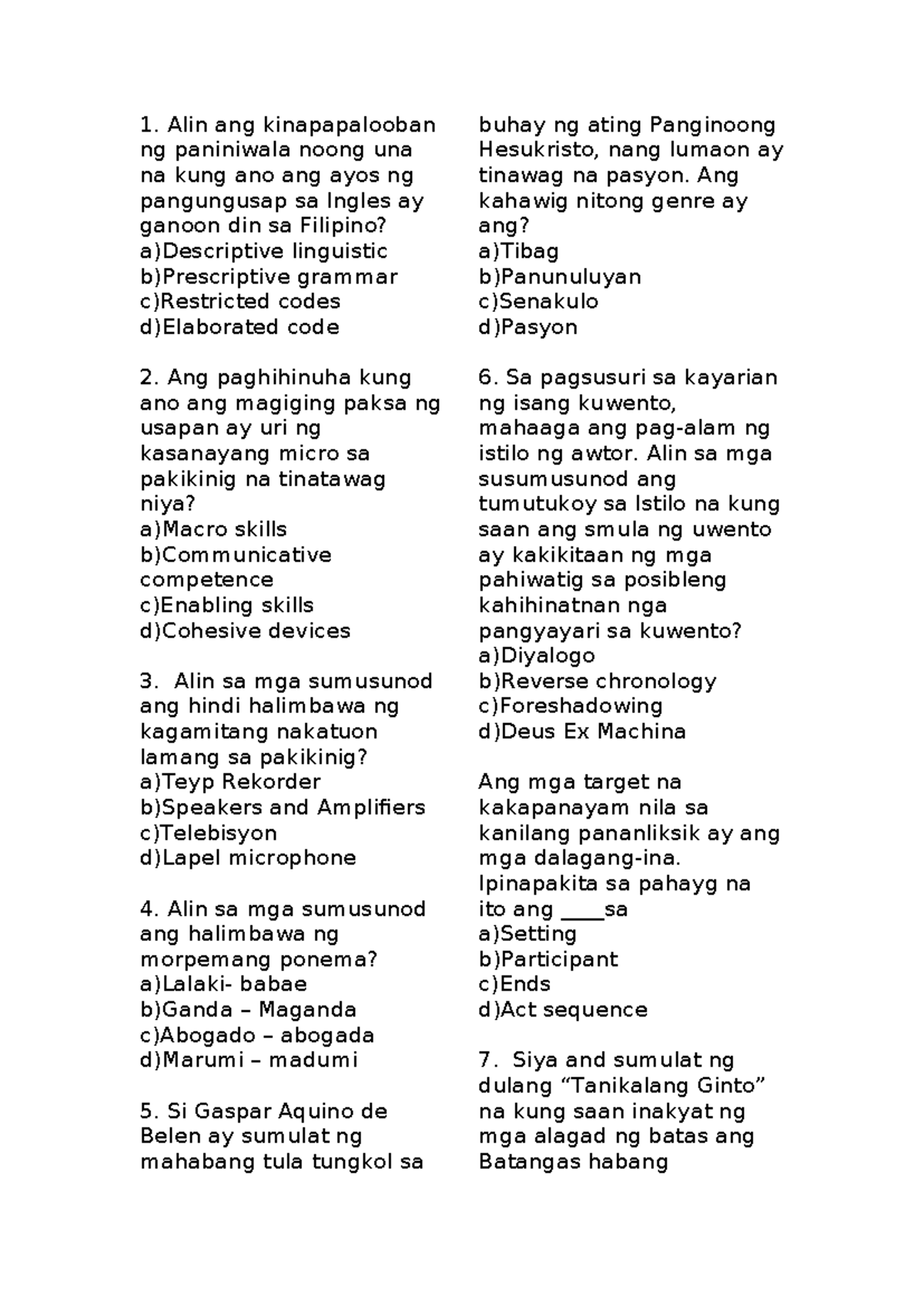 Pre-Board Exam Review for FIL 101: Language and Communication Concepts ...