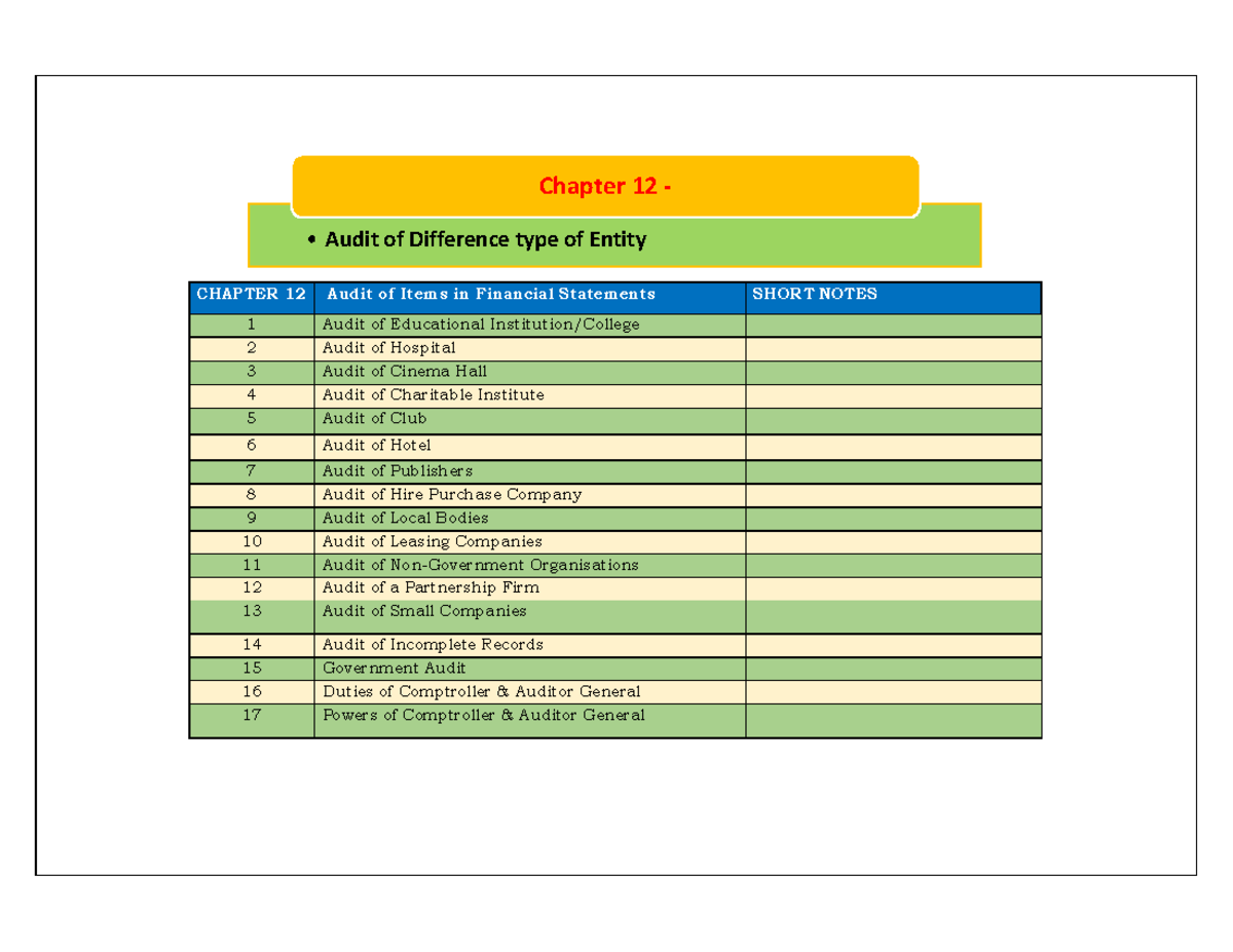Chapter 12 Audit of Various Entities: Financial Statement Insights - Studocu