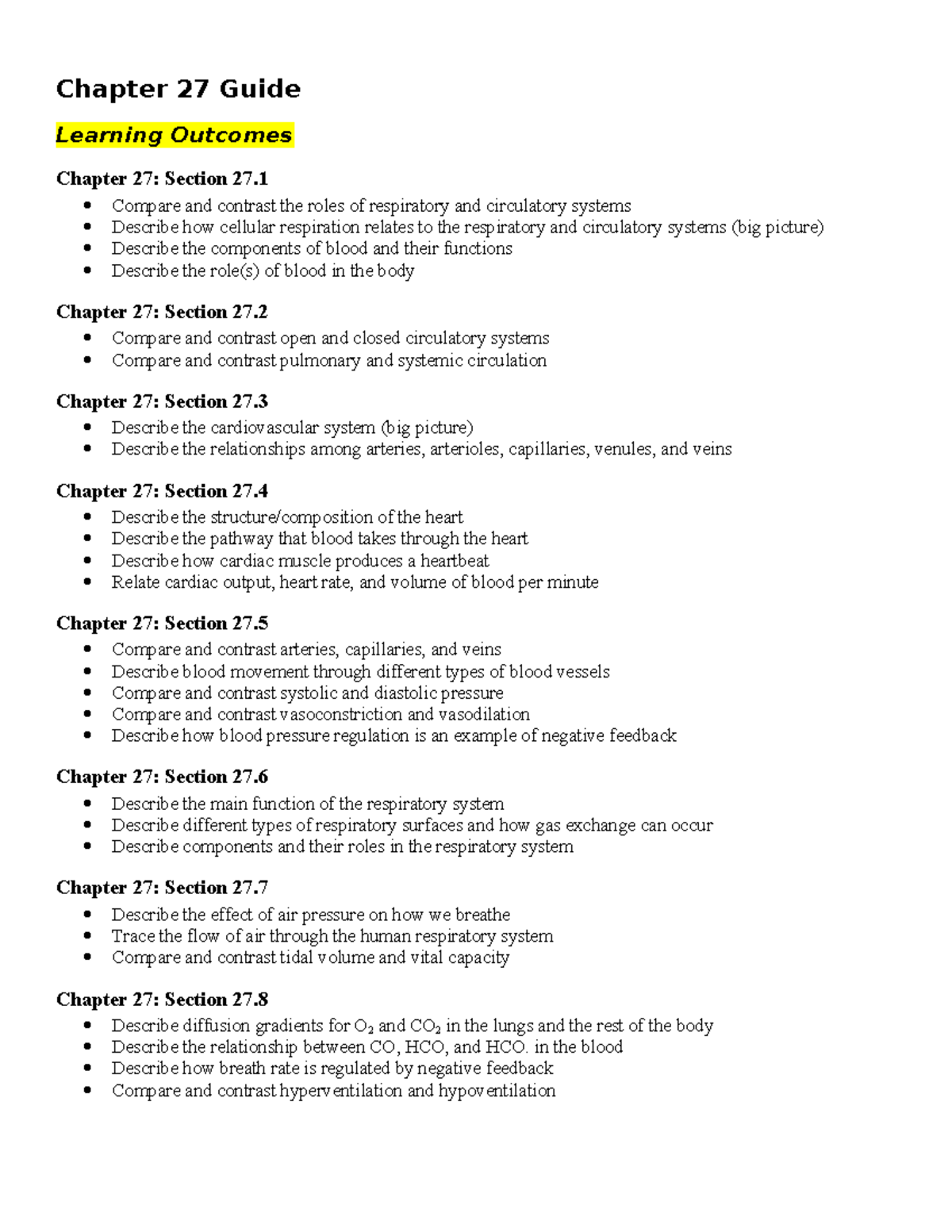 Chapter 27 Guide: Exploring Respiratory & Circulatory Systems - Studocu