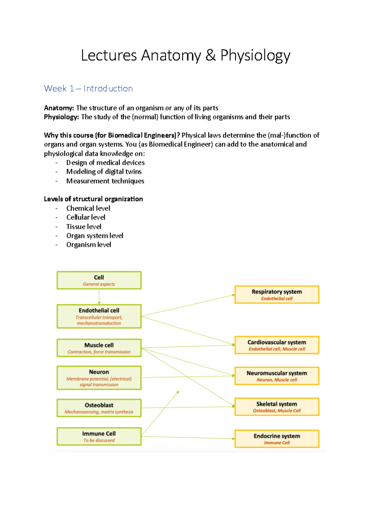 Anatomy & Physiology Lectures: Week 1 to 3 Overview - Studeersnel
