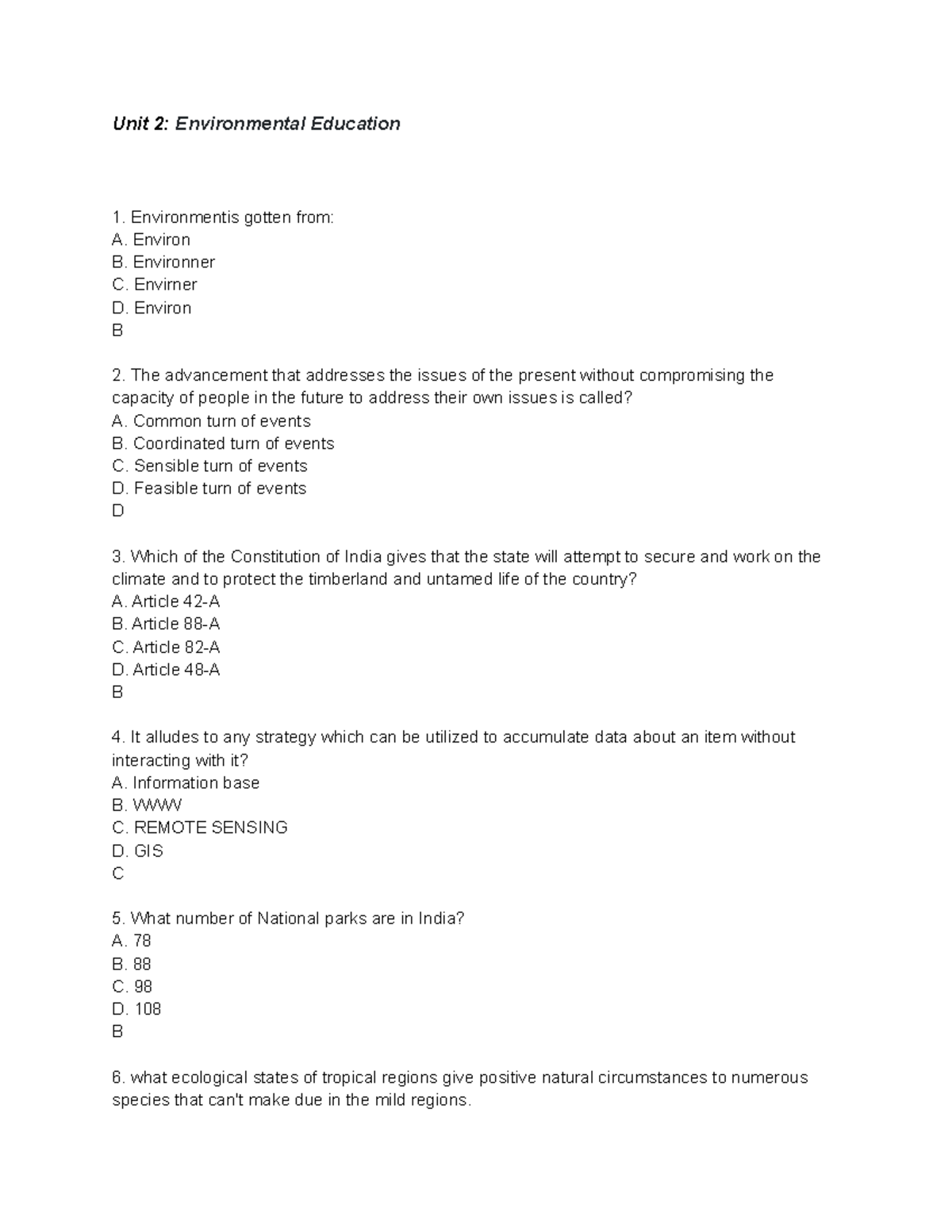 Unit 2 Environmental Education - Unit 2:Environmental Education ...