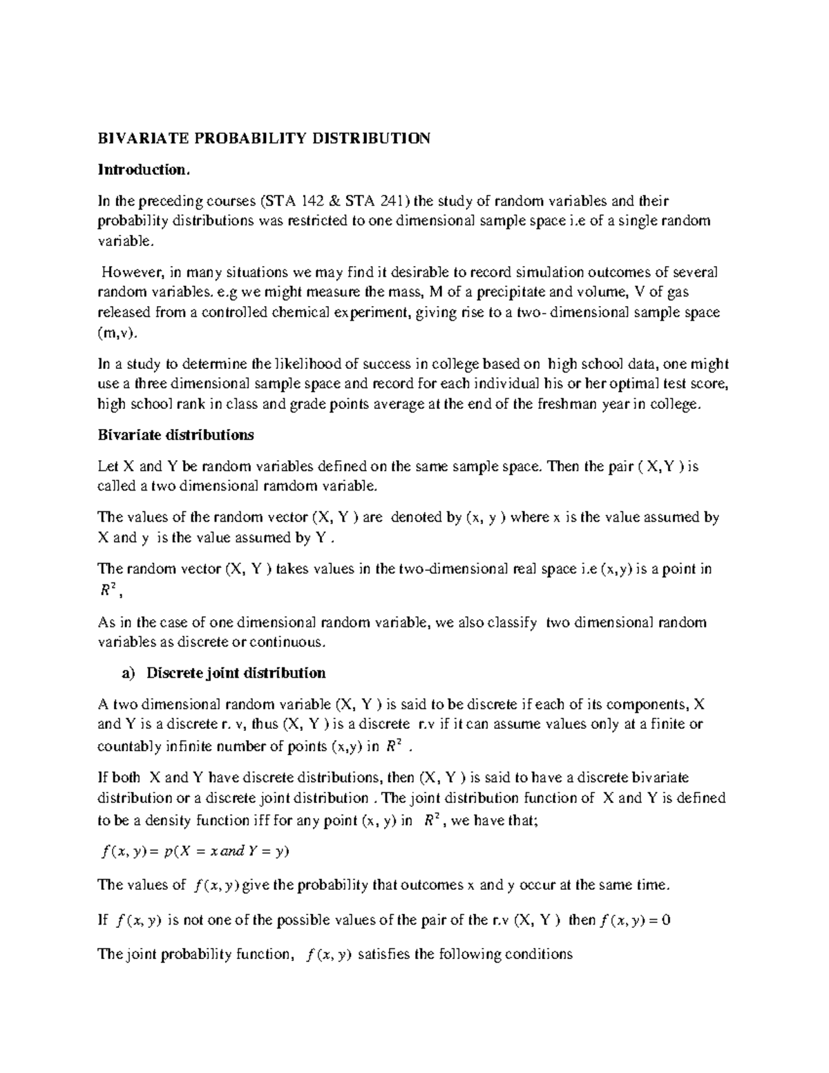 STA 242 - Bivariate Probability Distribution Overview - Studocu