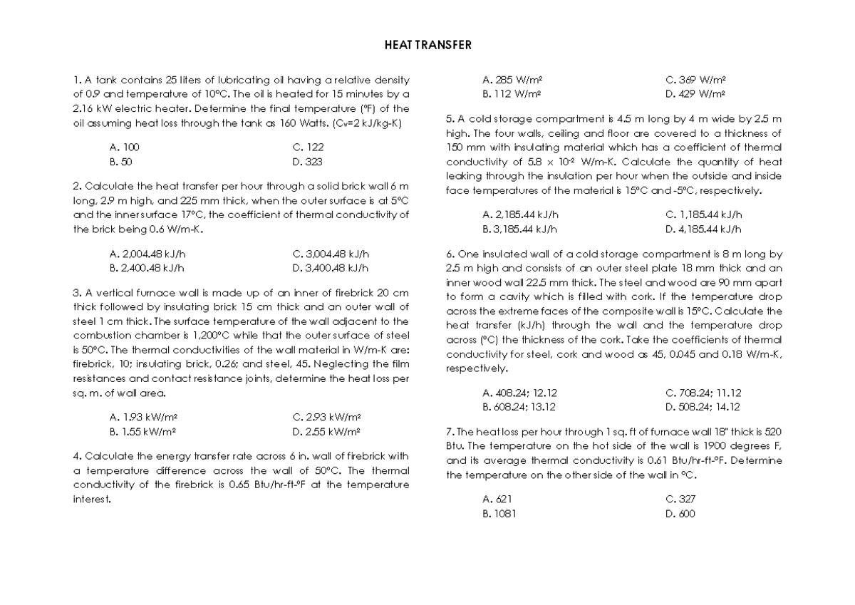 Problems on Heat Transfer Conduction (MECH 202) - Studocu