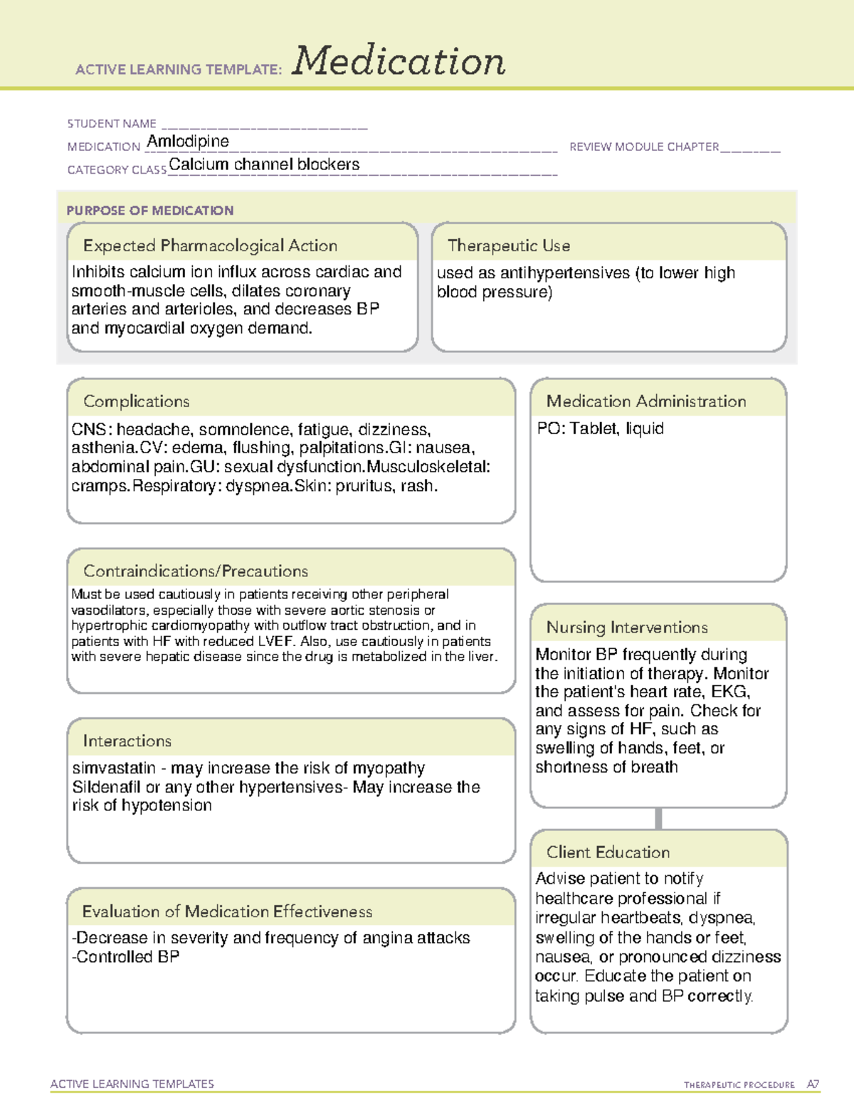 Amlodipine - ACTIVE LEARNING TEMPLATES TherapeuTic procedure A ...