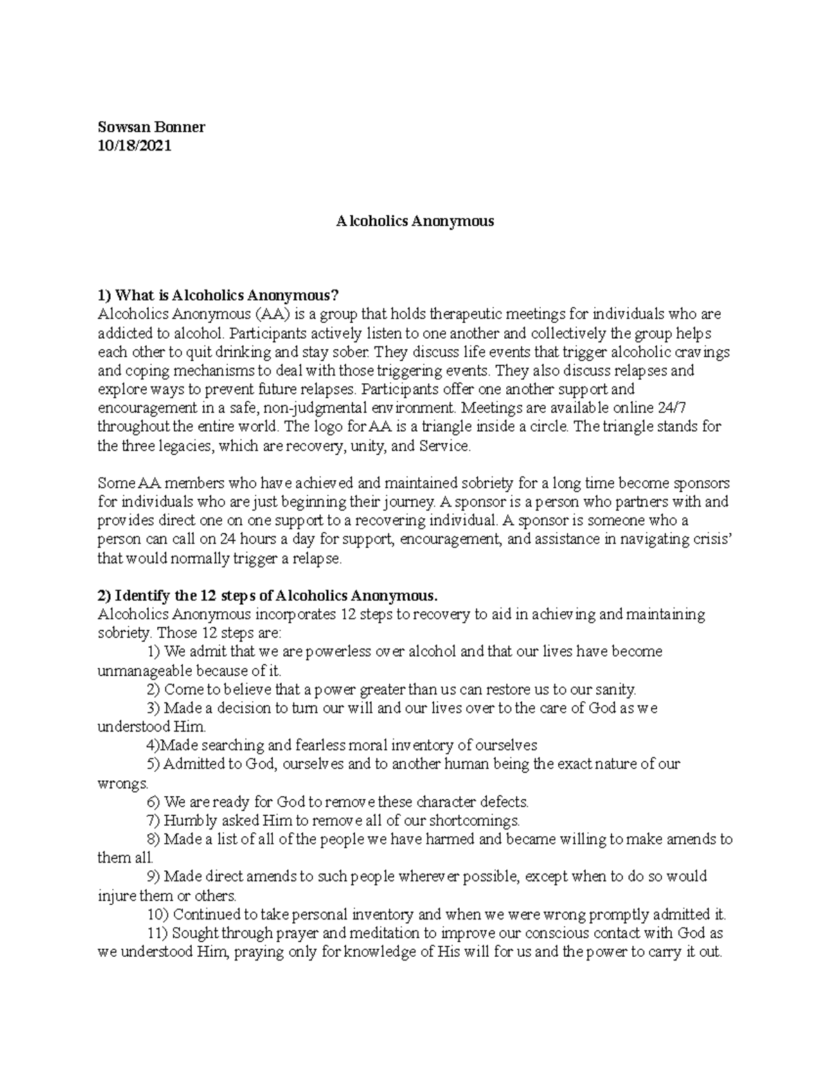 AA Report on Mental Health: Insights from Nur114/115 Session - Studocu