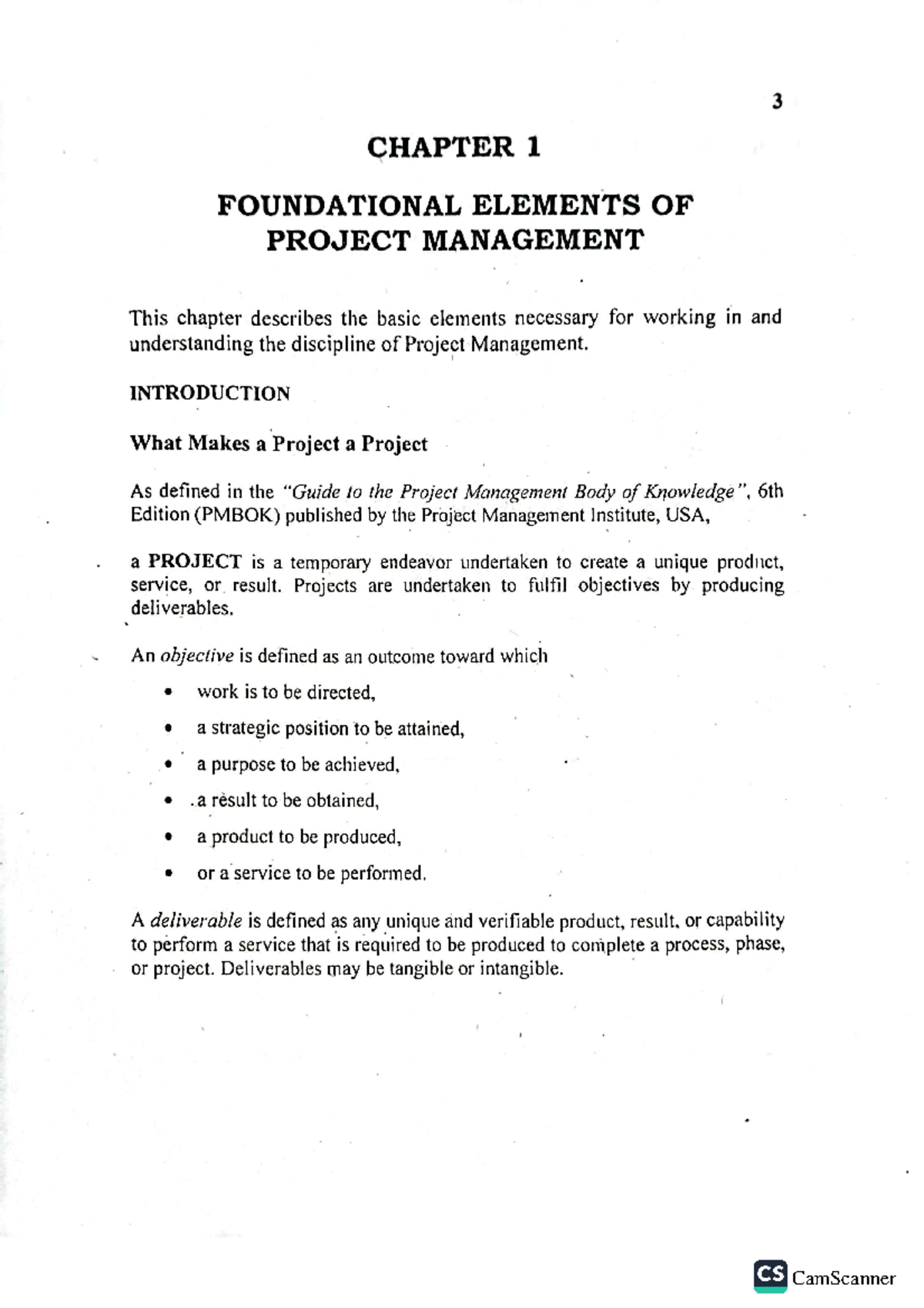 Project Management Chapter 1 - 3 CHAPTER 1 FOUNDATIONAL ELEMENTS OF PROJECT MANAGEMENT This ...