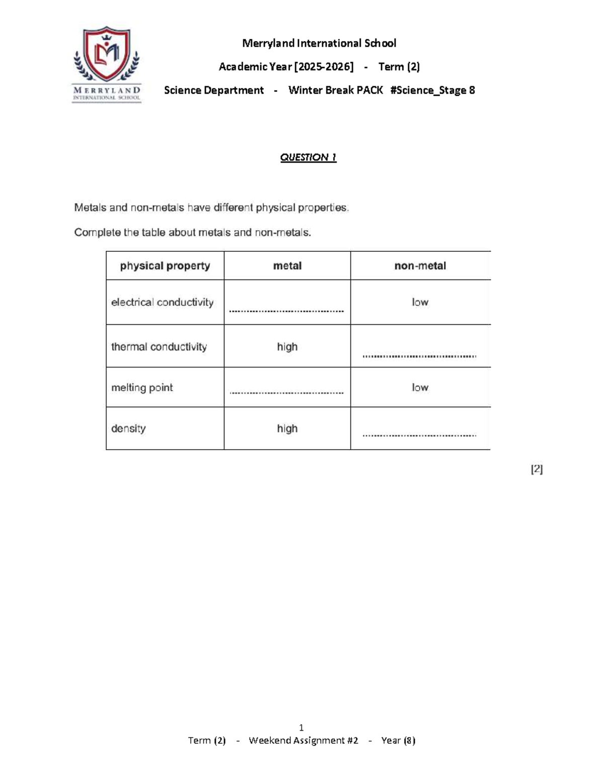 Merryland International School - Science Term 2 Weekend Assignment #8 ...