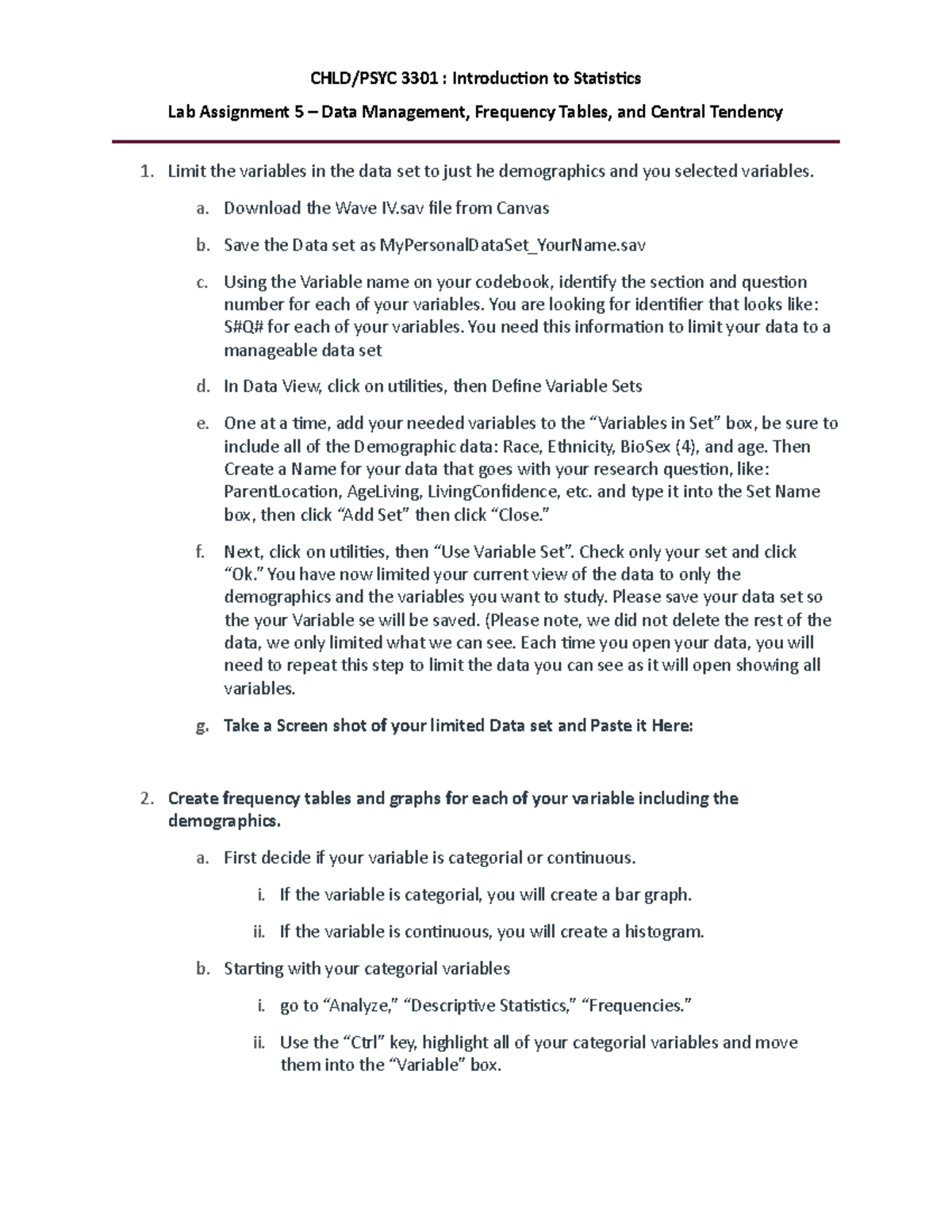 Lab Assignment 5: Data Management & Central Tendency Analysis (CHLD ...