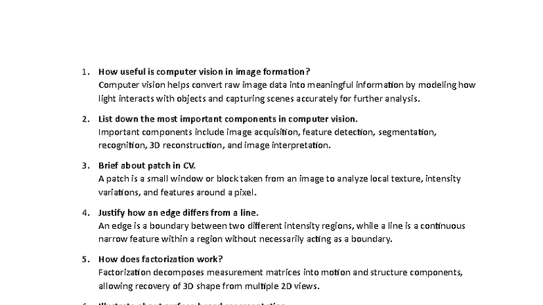 CV - Computer Vision Comprehensive Study Guide and Key Concepts - Studocu