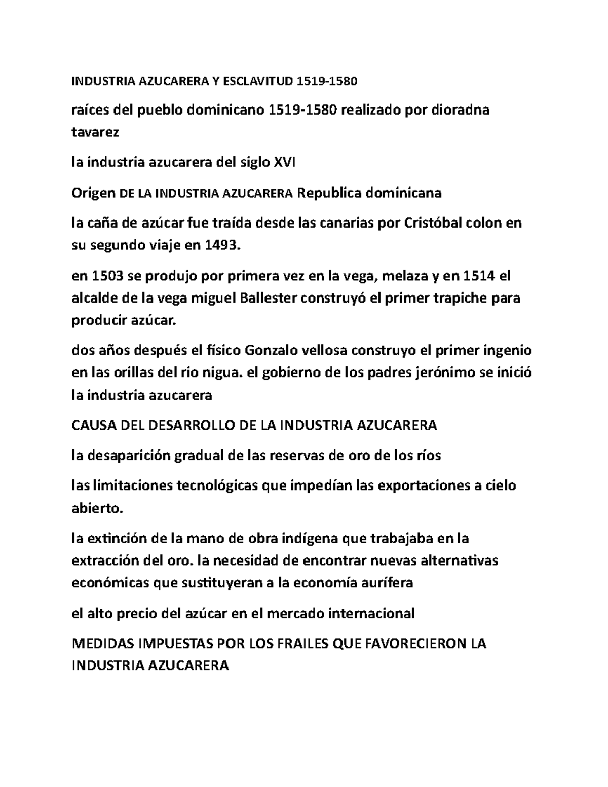 Historia de la Industria Azucarera y Esclavitud en RD 1519-1580 - Studocu