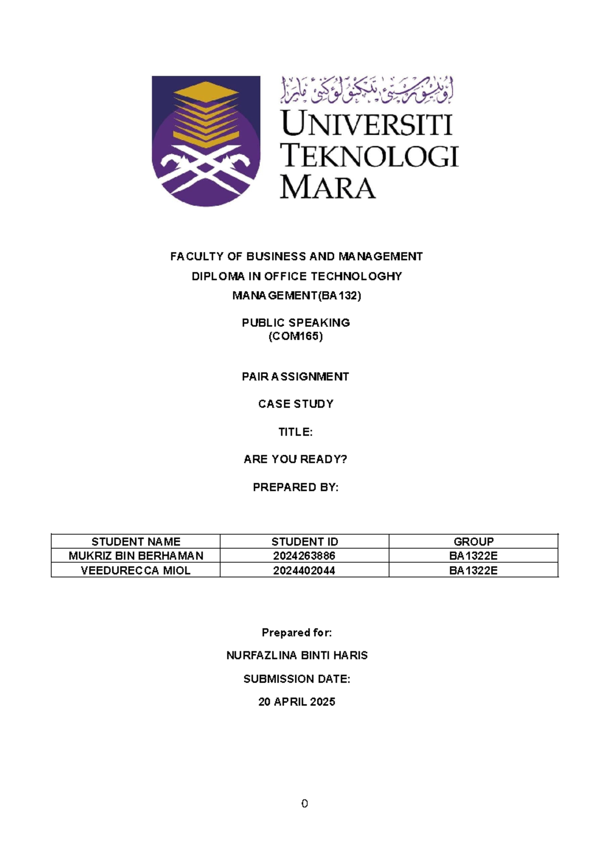 COM165 Pair Assignment Case Study: Analyzing Public Speaking Techniques ...