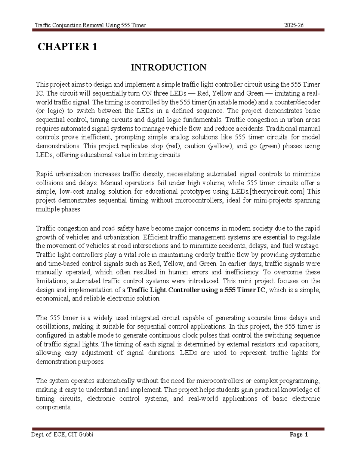 Traffic Light Controller Design Using Timer IC - ECE Project - Studocu