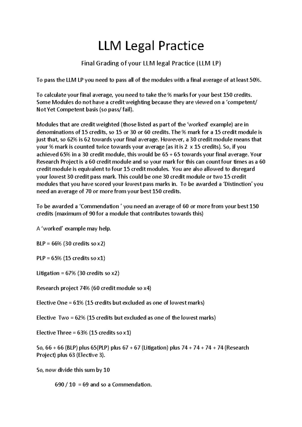 LLM Legal Practice - Final Grade Calculation Guide 2021 - Studocu