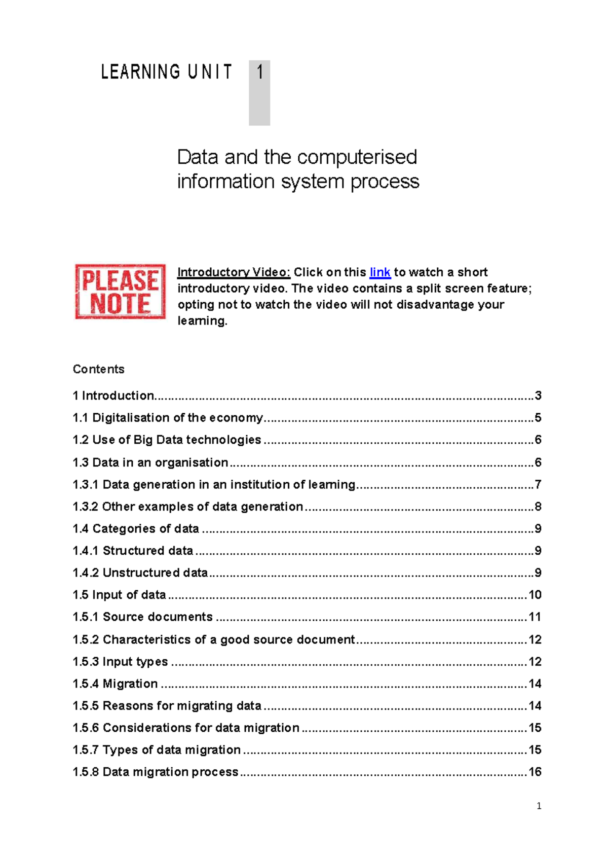 Learning Unit 1: Data & Computerised Information Systems (AIN1501 ...