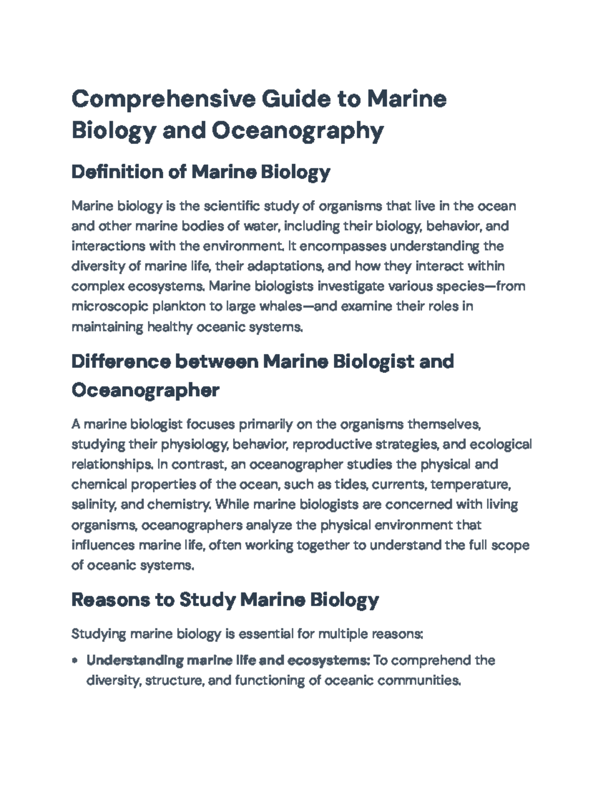 Comprehensive Guide to Marine Biology & Oceanography Overview - Studocu
