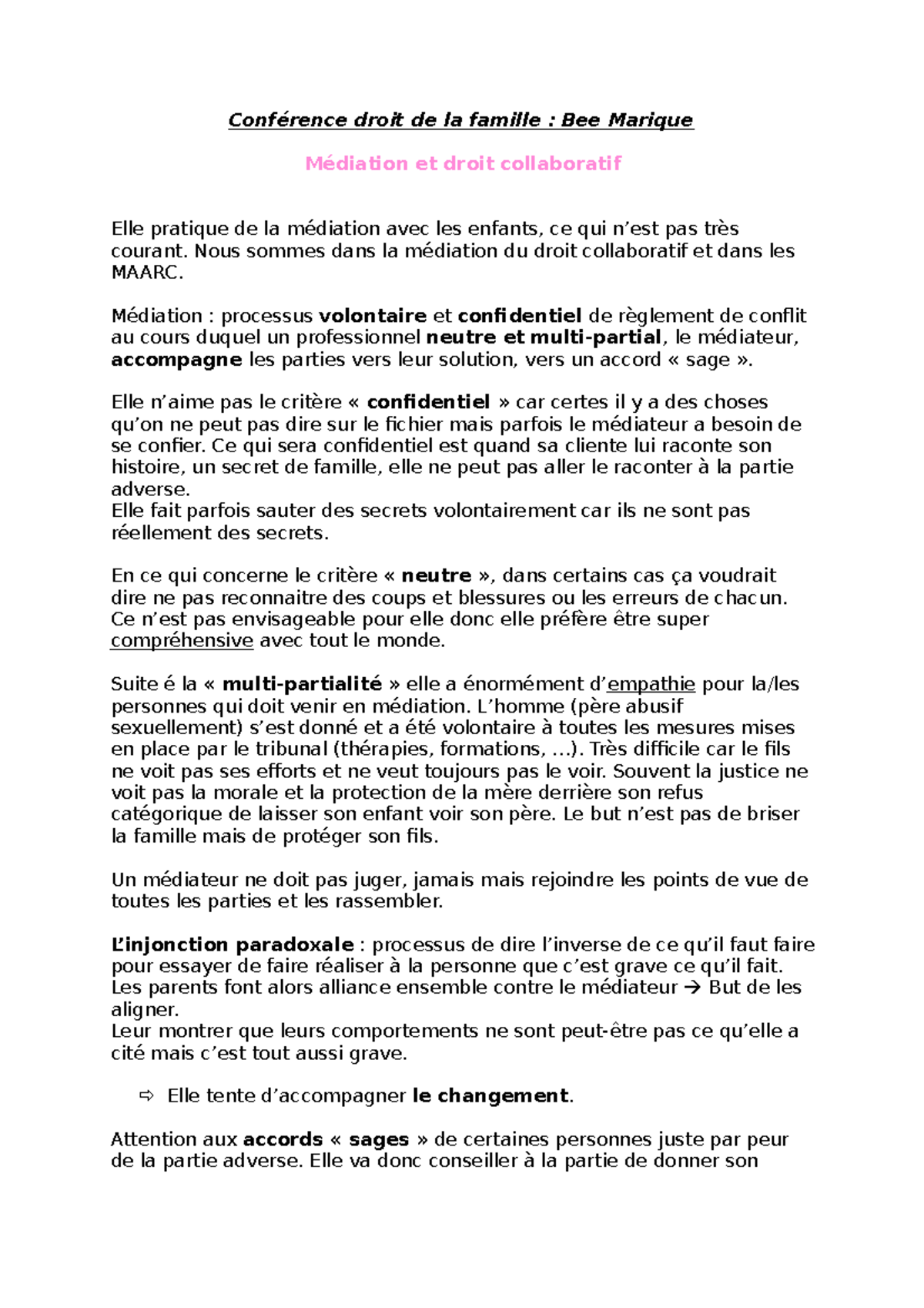 Conférence Droit de la Famille 2 : Médiation et Collaboration par Bee ...