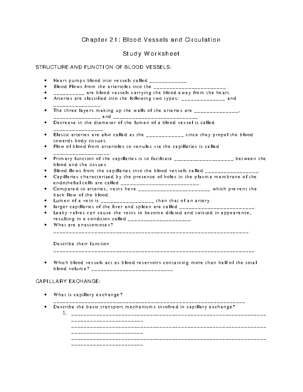 Chapter 21: Blood Vessels & Circulation Study Guide (21 ...