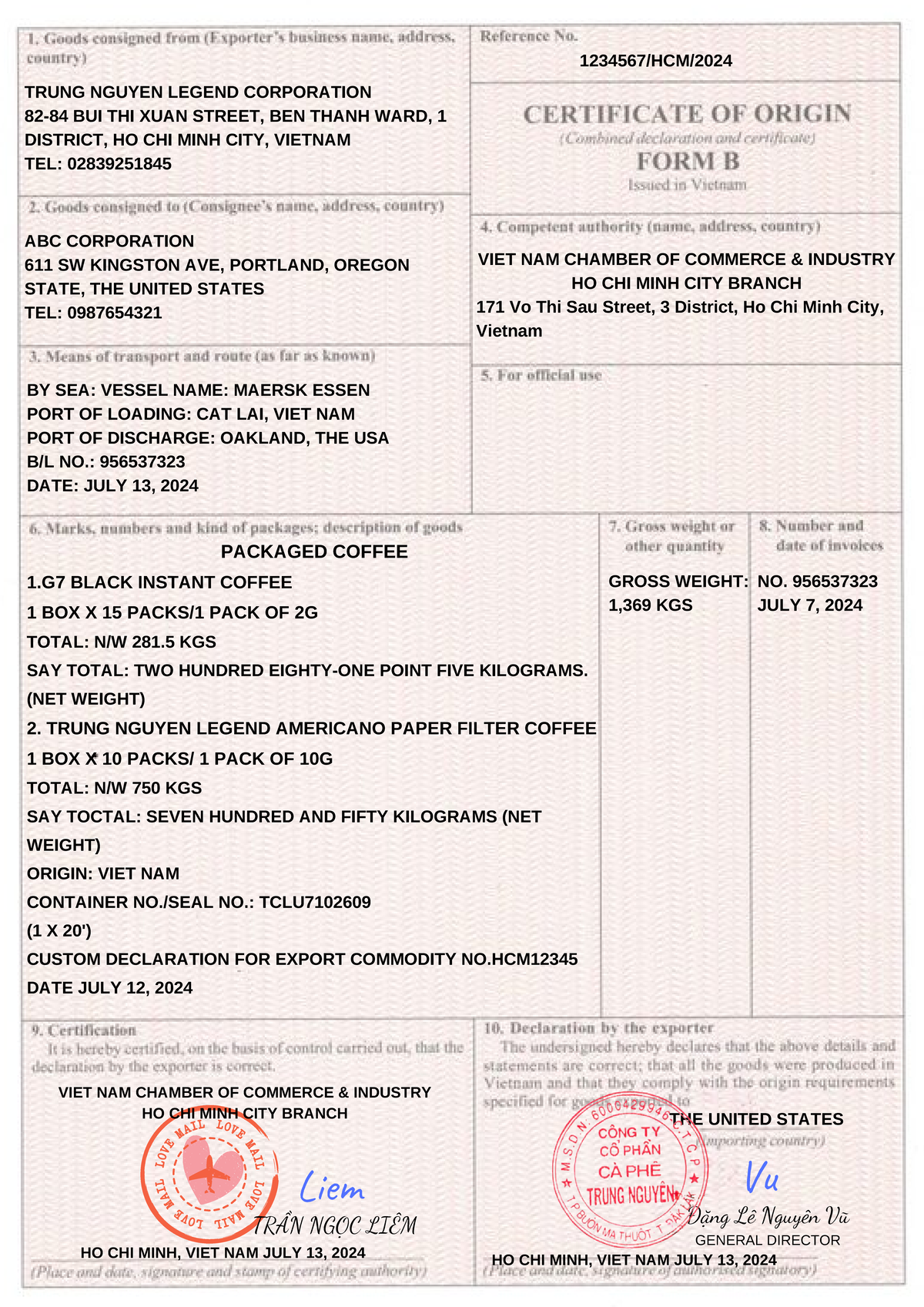 CO FORM B - Packaged Coffee Export Declaration Document - Studocu