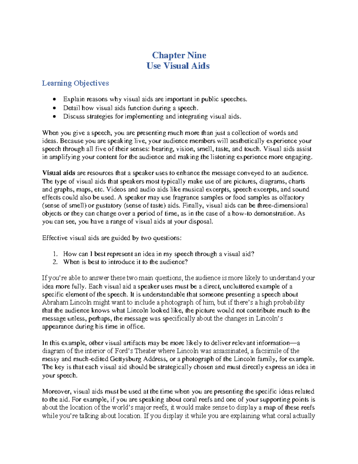 Chapter 9: Effective Use of Visual Aids in Public Speaking - Studocu