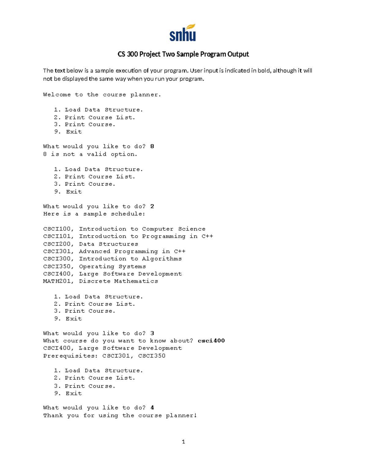 CS 300 Project 2: Sample Program Execution Output Guide - Studocu