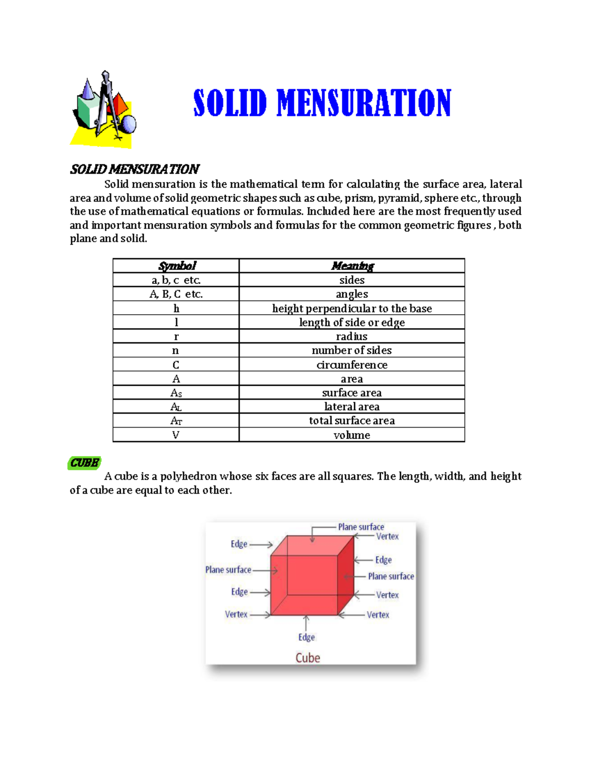 Chapter 5: Mensuration of Solid Figures in Geometry - Studocu
