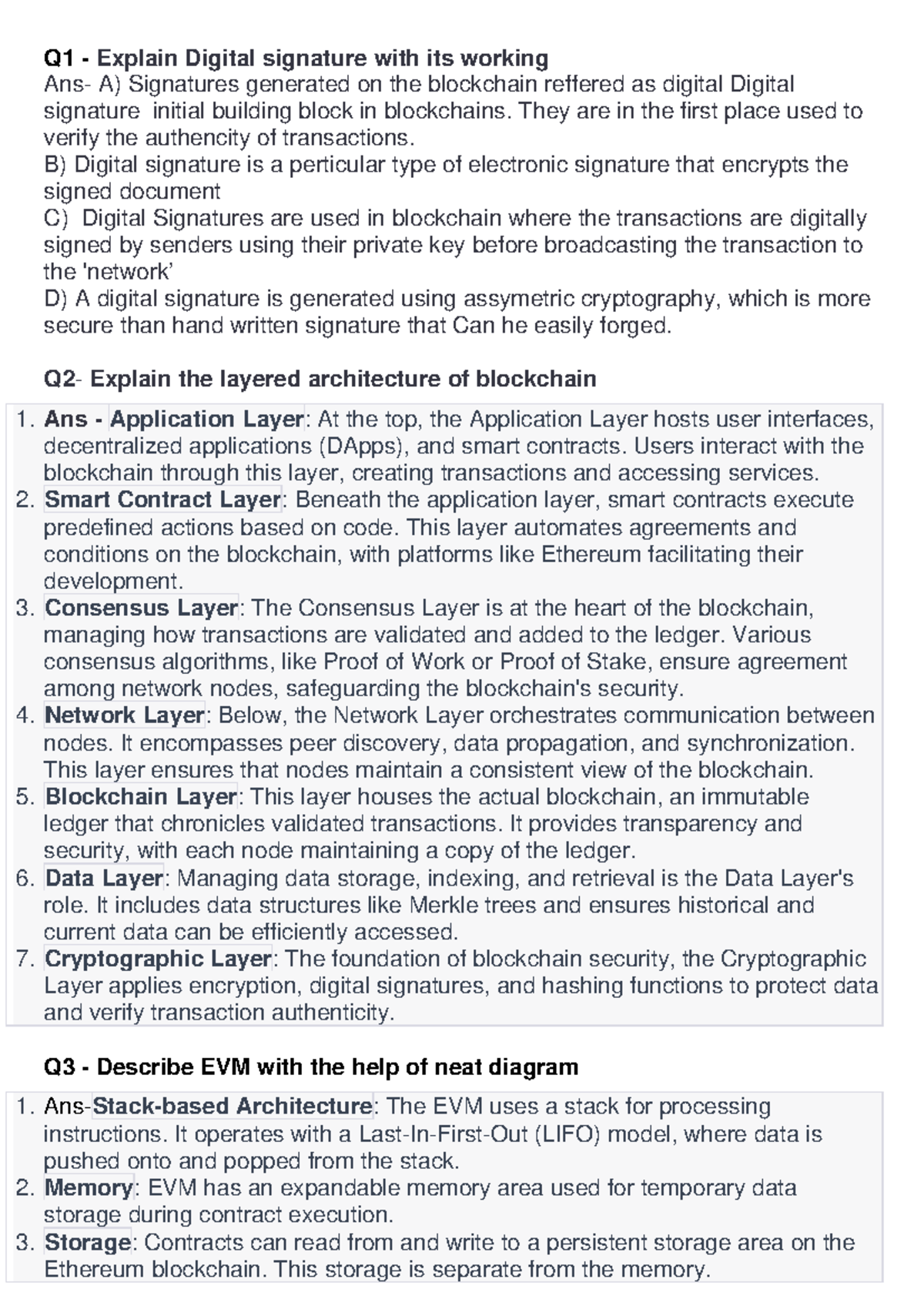 Blockchain Short Notes: Key Concepts and Questions for Exam Prep - Studocu