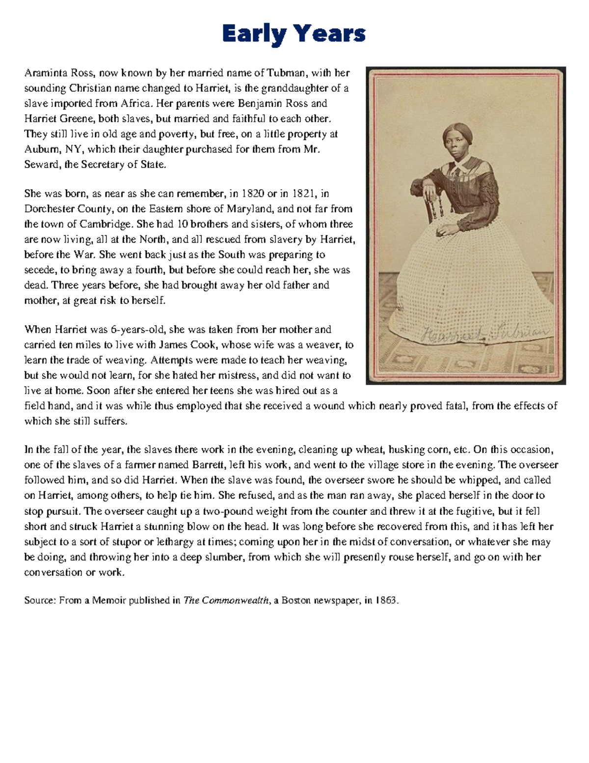 Harriet Tubman: Key Life Events & Rescues - A Historical Overview - Studocu