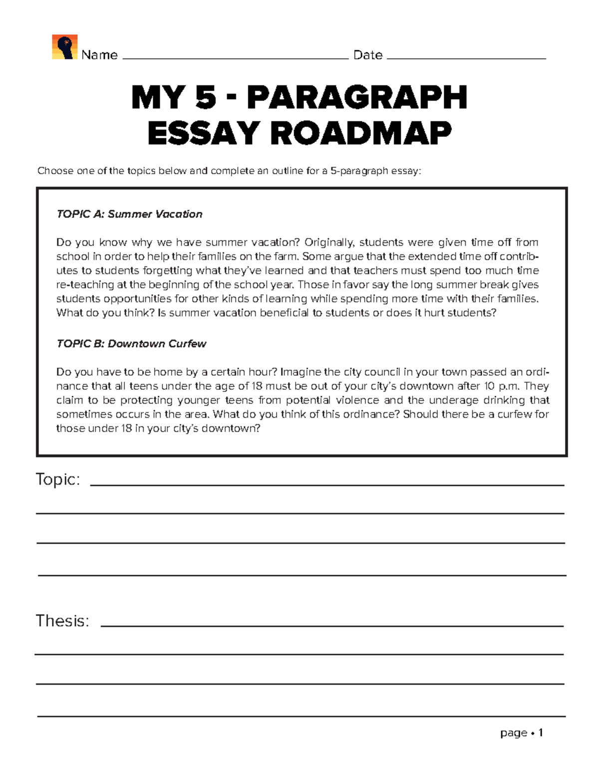 5-Paragraph Essay Activities for MY 101: Outlining and Structuring ...