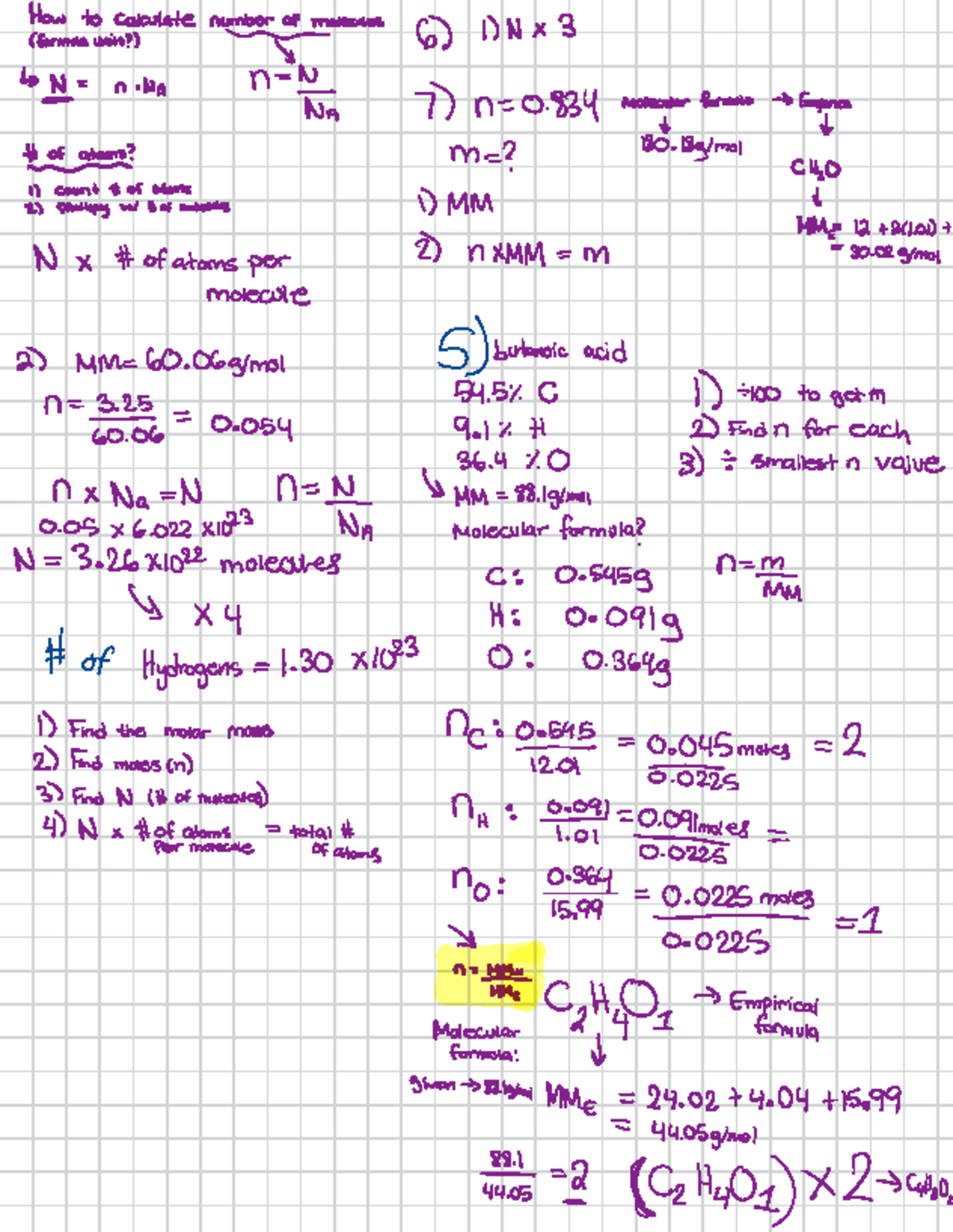 Molar Calculations for Molecular and Empirical Formulas - Studocu