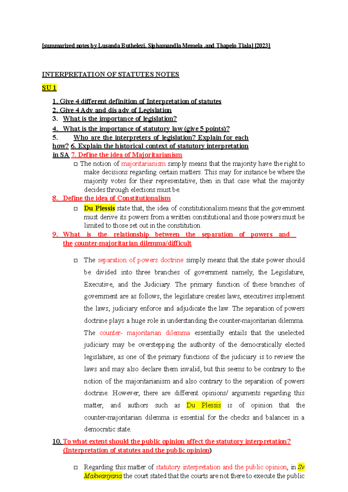 Interpretation of Statutes Notes - SU 1: Summary by Buthelezi et al ...