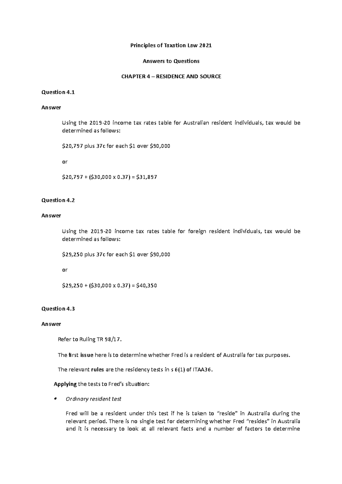 Principles of Taxation Law - Chapter 4 - Tutorial Questions Solutions ...