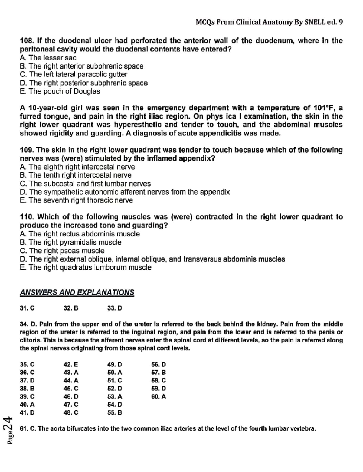 Nursing 555 Quiz 25 - Nxjx - MCQs From Clinical Anatomy SNELL ed. 9 108 ...
