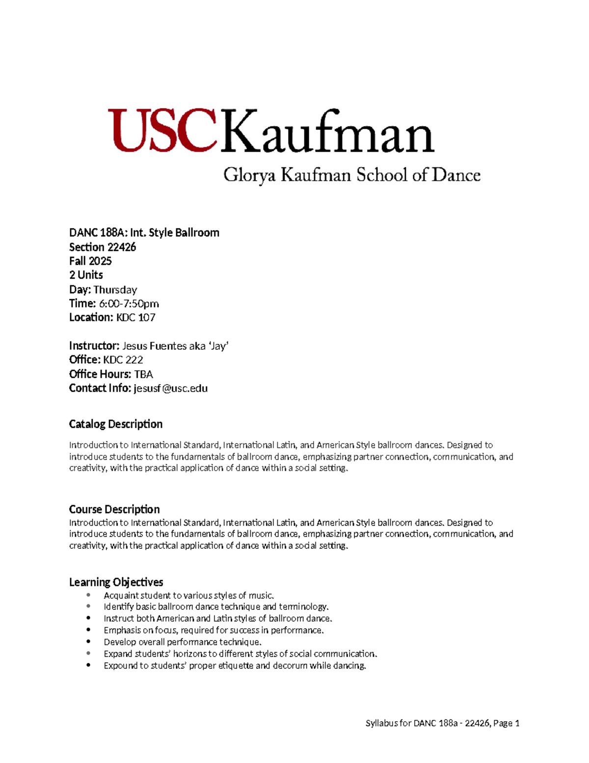 Syllabus for DANC 188A: Intro to Int. Style Ballroom Dance - Studocu