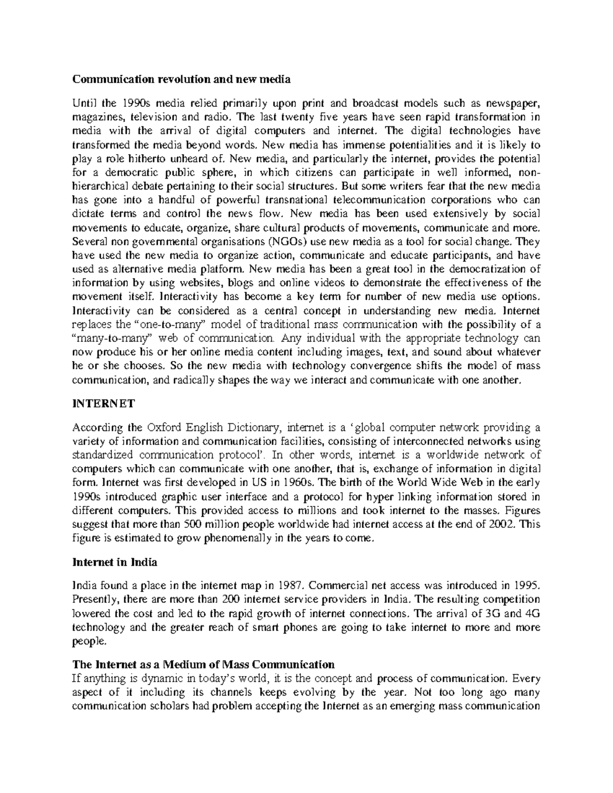Module 1 Digital Media - Final Exam Notes on New Media and ...
