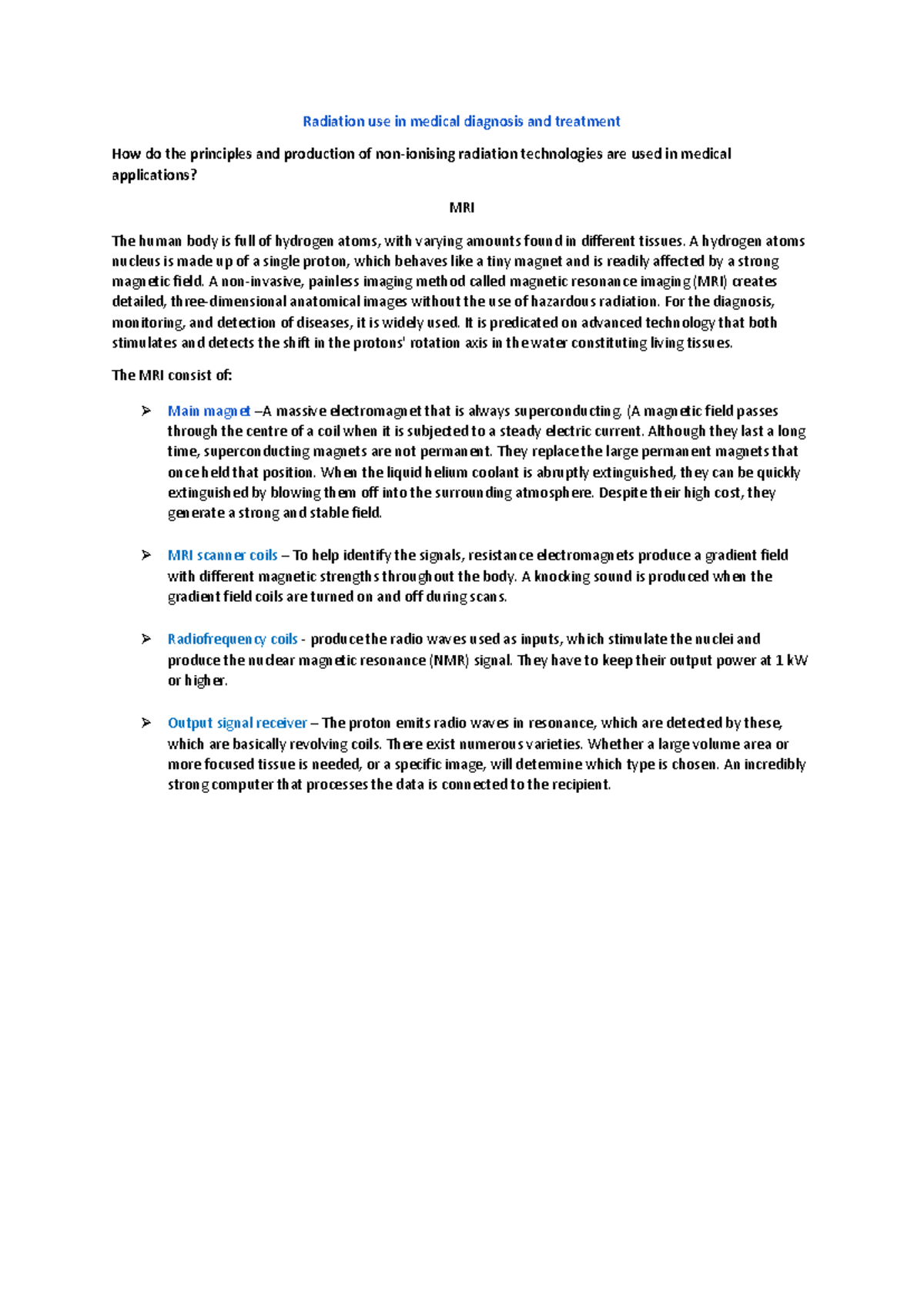 Unit 21: Medical Applications of Radiation & MRI Techniques - Studocu