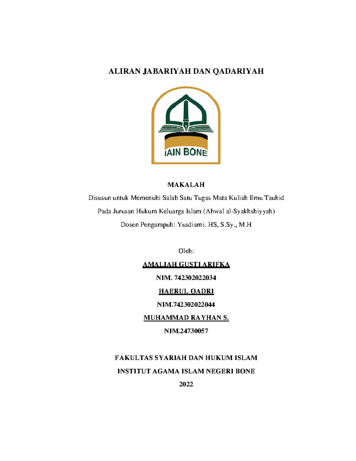 Aliran Jabariyah DAN Qadariyah - ALIRAN JABARIYAH DAN QADARIYAH MAKALAH ...