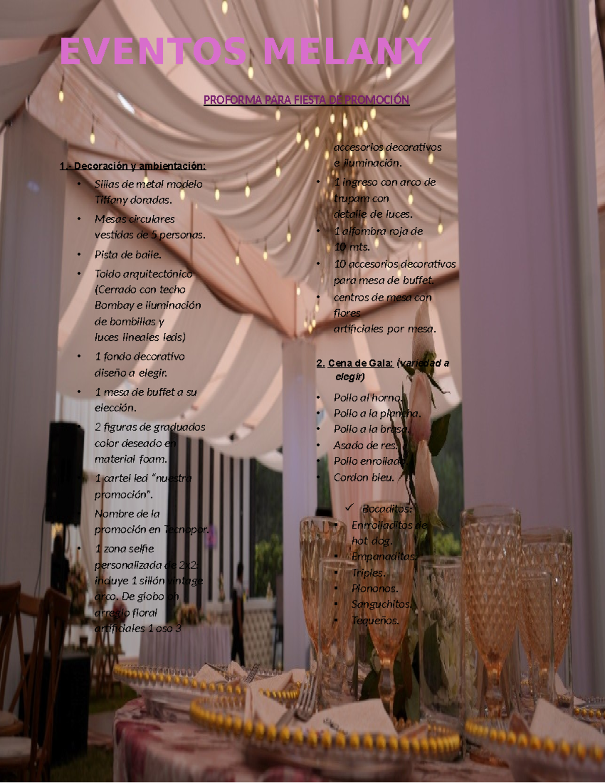 Paquete Completo para Fiesta de Promoción - Eventos Melany - Studocu