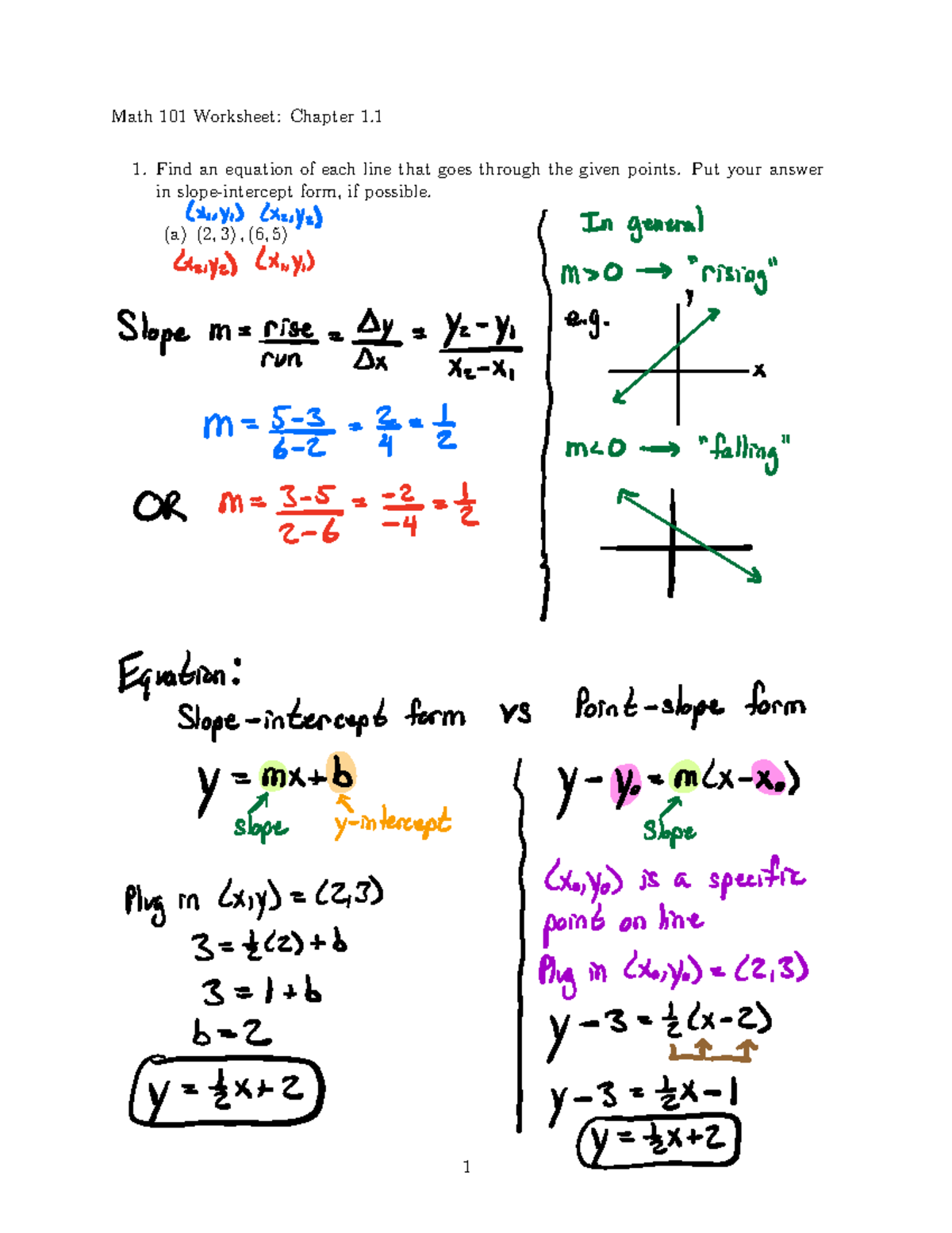 Math 101 Lecture Notes: Worksheet for Chapter 1.1 - Studocu