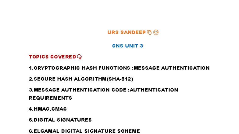 CNS UNIT 3: Cryptographic Hash Functions & Message Authentication - Studocu