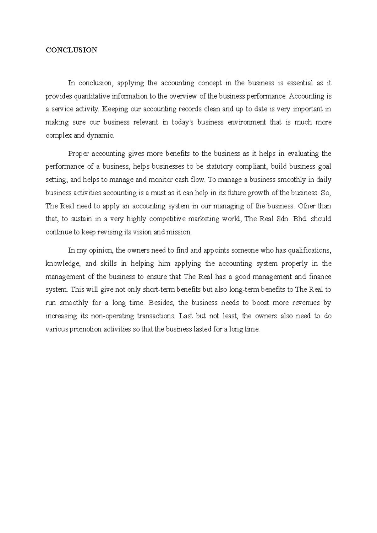 ACC 101: Conclusion Assignment on Accounting's Business Impact - Studocu