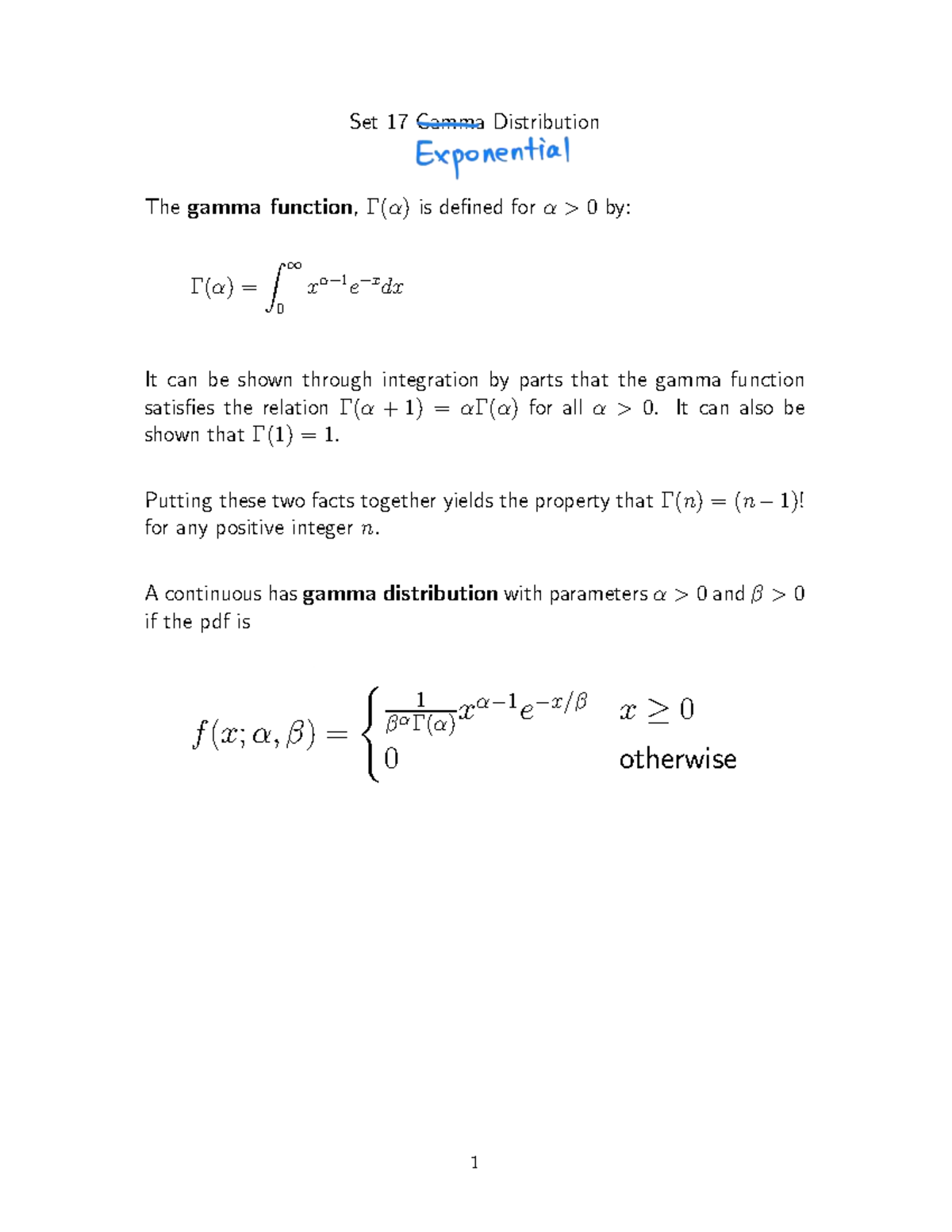 STAT 260 Set 17: Gamma Distribution and Exponential Models - Studocu