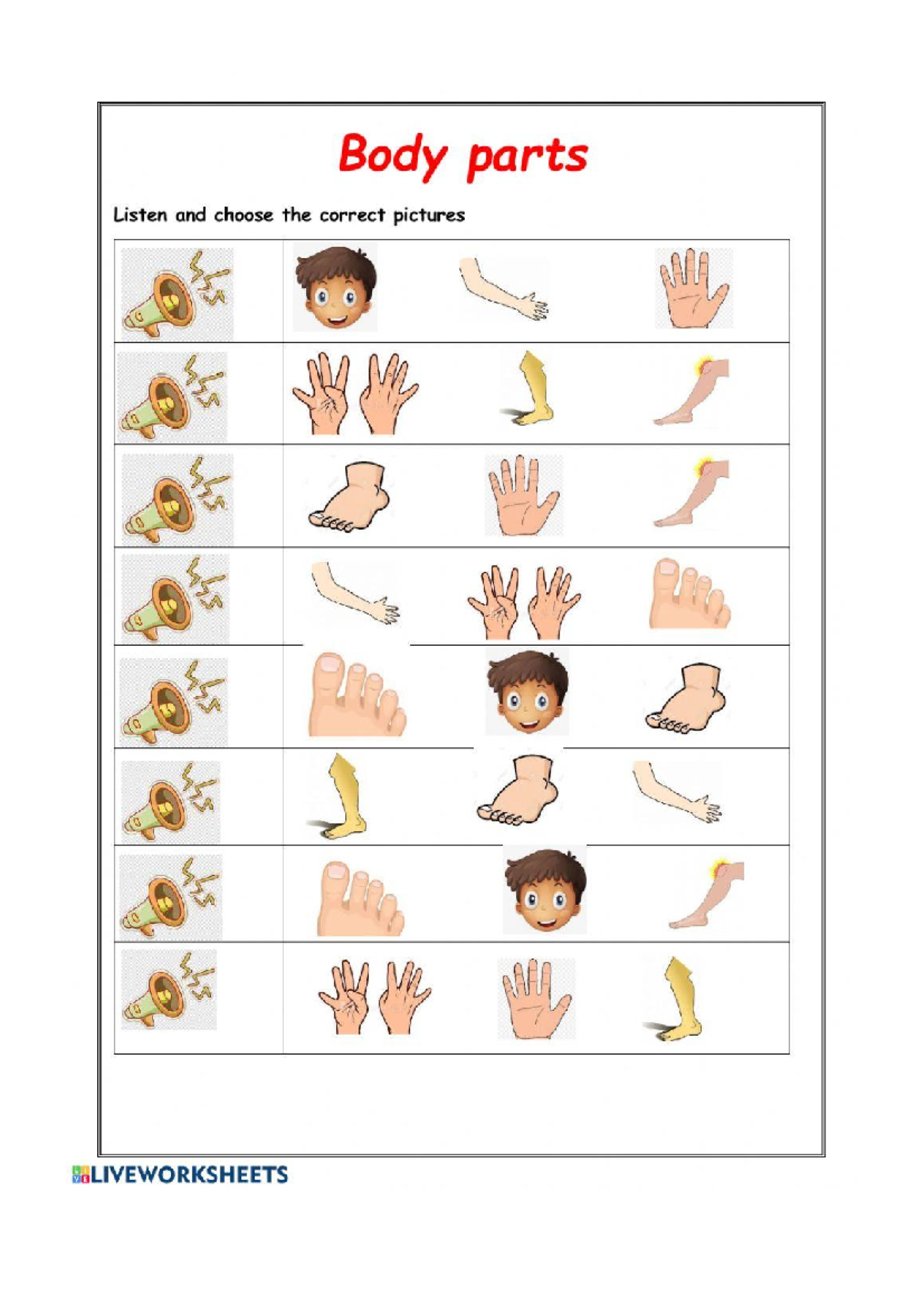 Worksheet 78346 - Enlgish - College Writing - Body parts Listen and ...