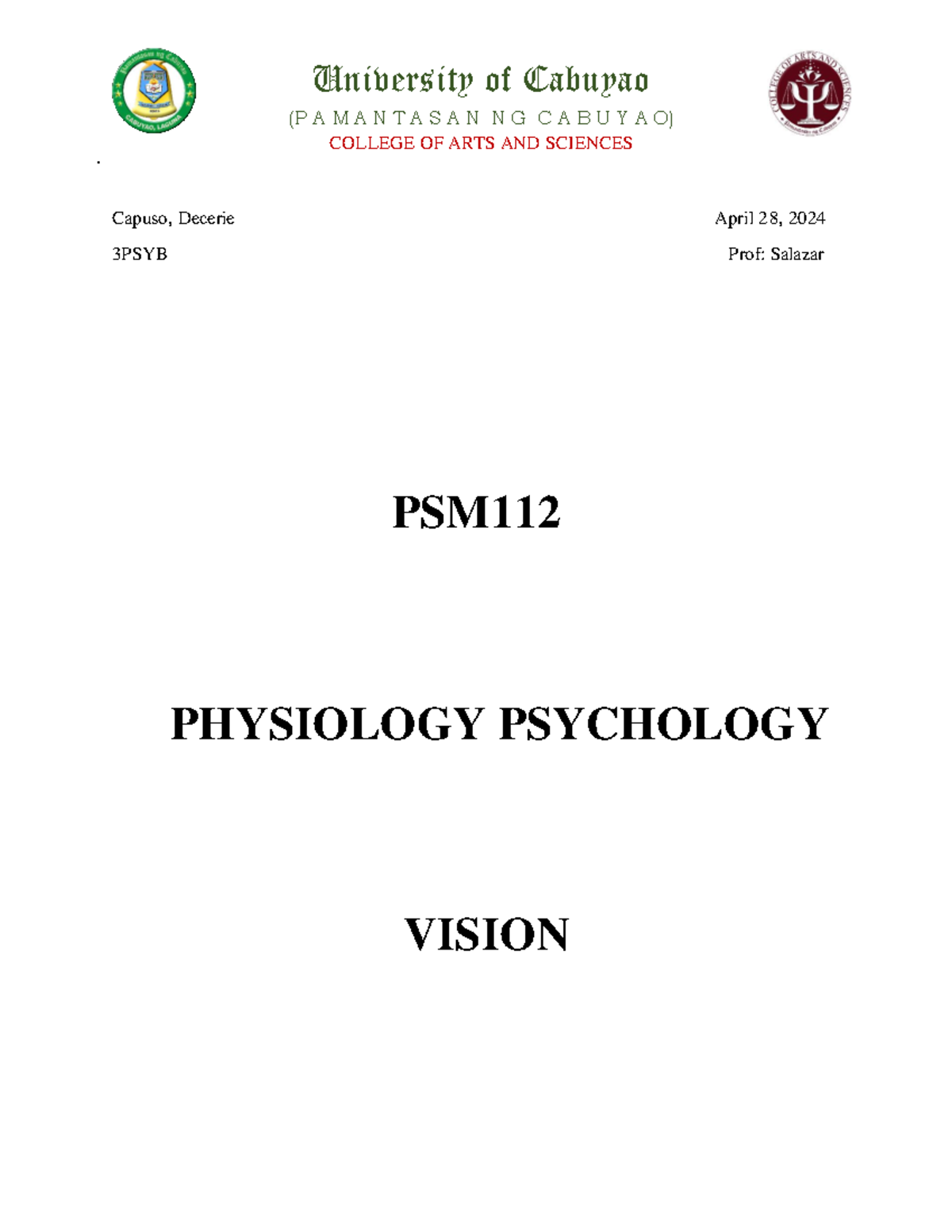 PSY 3PSYB: Understanding Vision in Physiology Psychology Foundations - Studocu