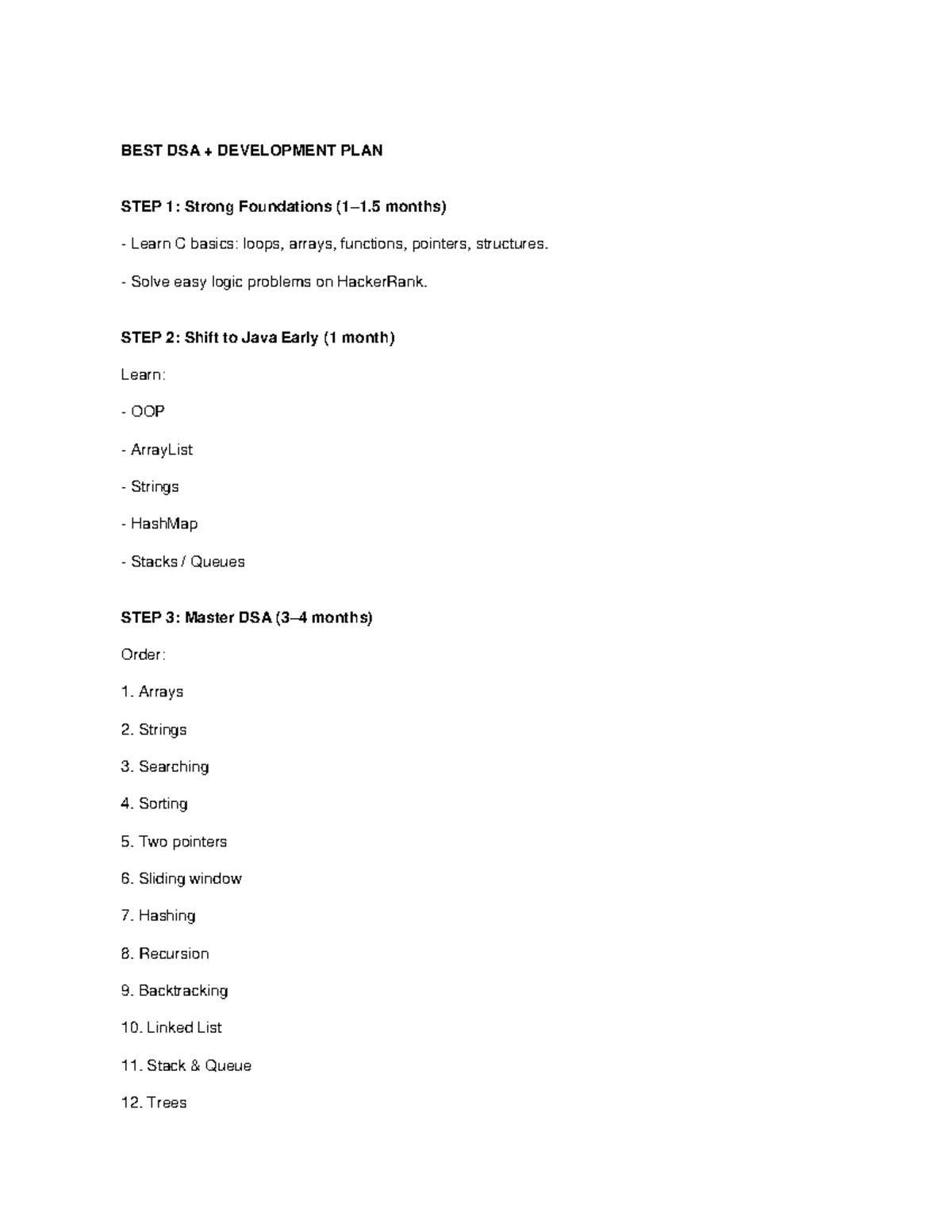 DSA Development Plan: Foundations to Mastery (AKTU) - Studocu