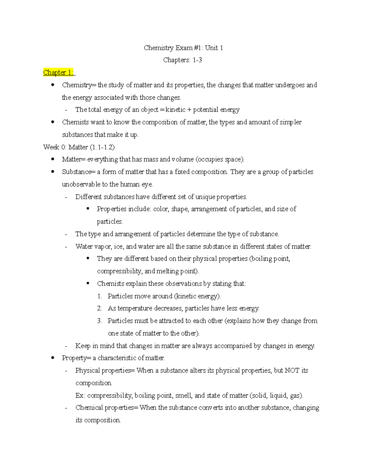 Chem 200 - Unit 1 Test Review: Matter, Properties, and Atomic Theory ...