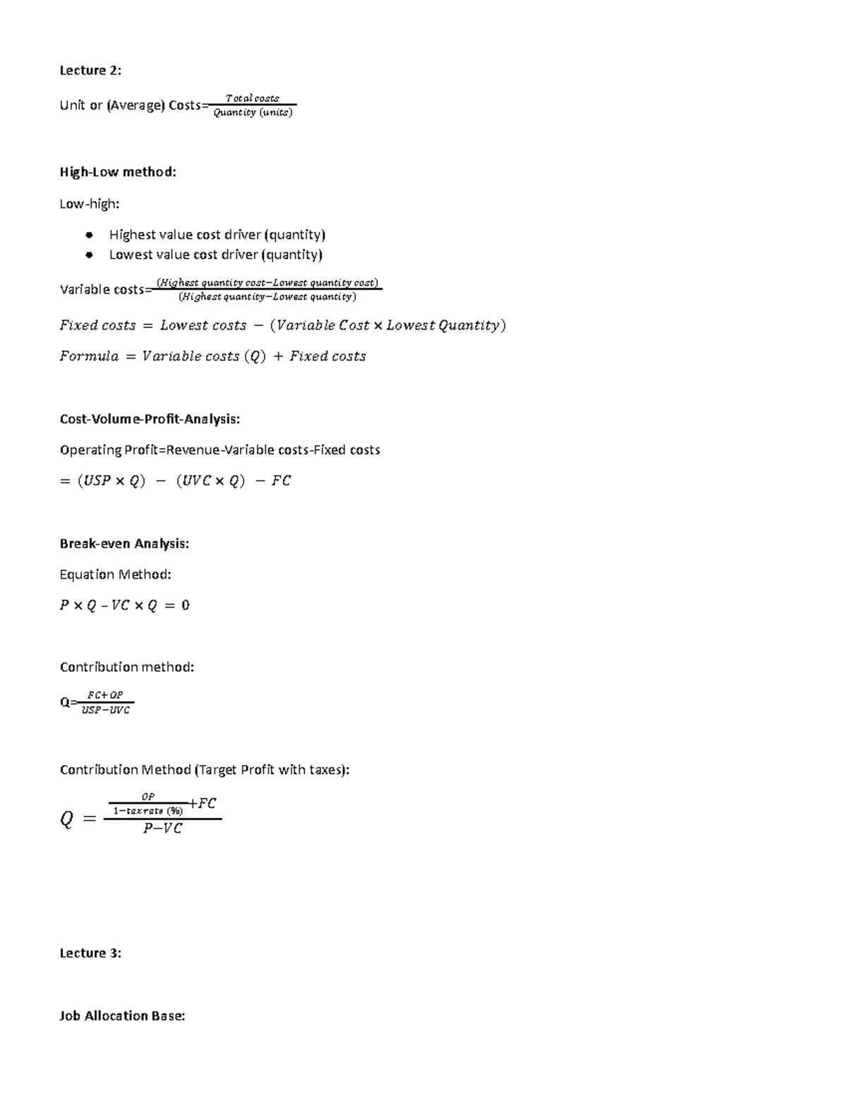 Management Accounting Formulas for IBA MA - Comprehensive Guide ...